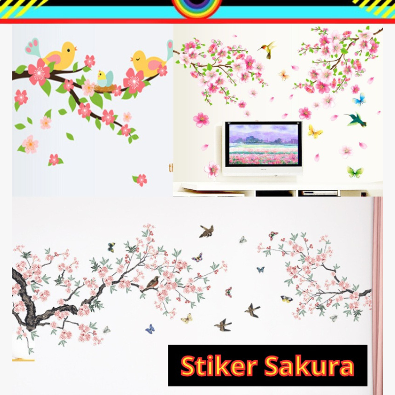 Jual WALLSTICKER WALL STICKER STIKER DINDING TEMBOK MOTIF GAMBAR DAUN POHON SAKURA BUNGA PINK ...