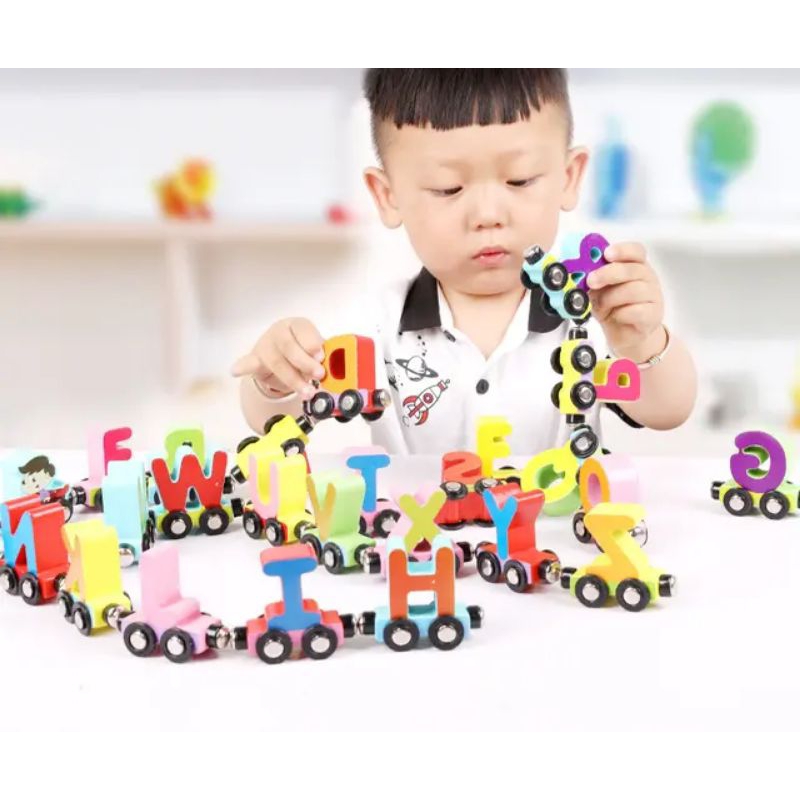 Jual Wooden Magnetic Alphabet Train/mainan kereta alphabet kayu edukasi ...