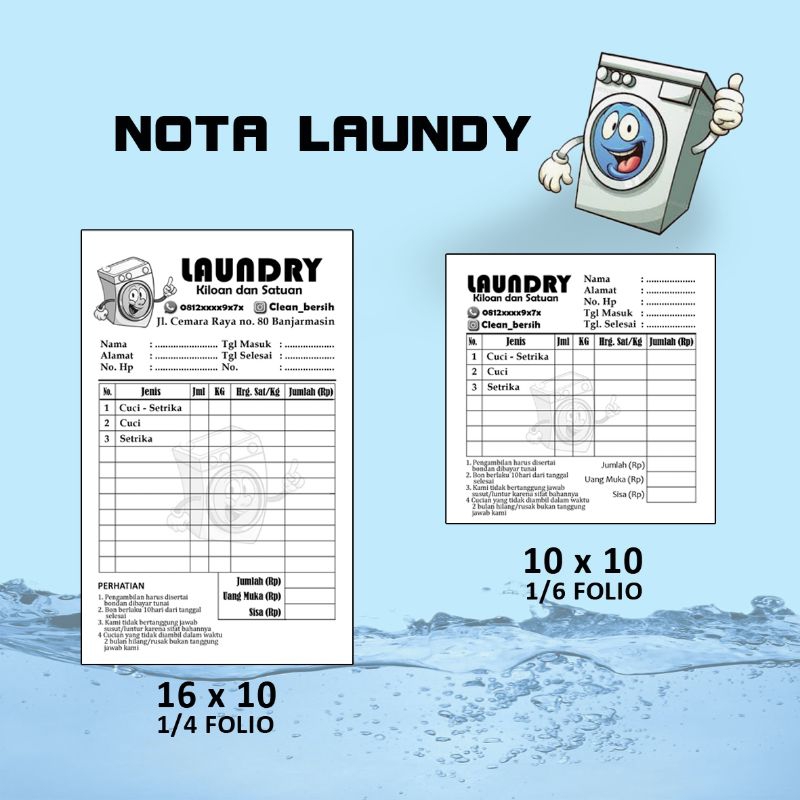 Jual Nota laundry custom nama usaha laundry minimal order | Shopee ...