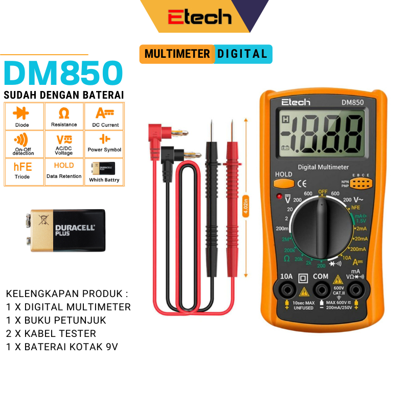 Jual ETECH Digital Multimeter Voltmeter Voltage Tester ANENG DM850 ...