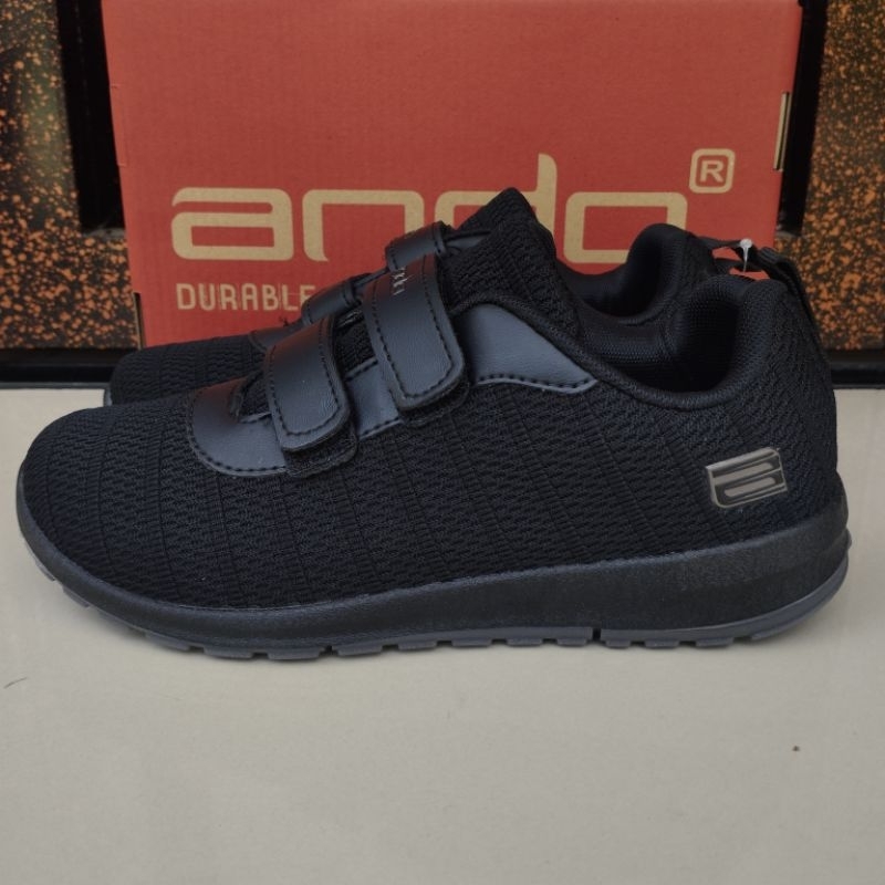 Jual Sepatu Ando Original Rebecca Perekat Velcro Hitam Hitam All Black ...