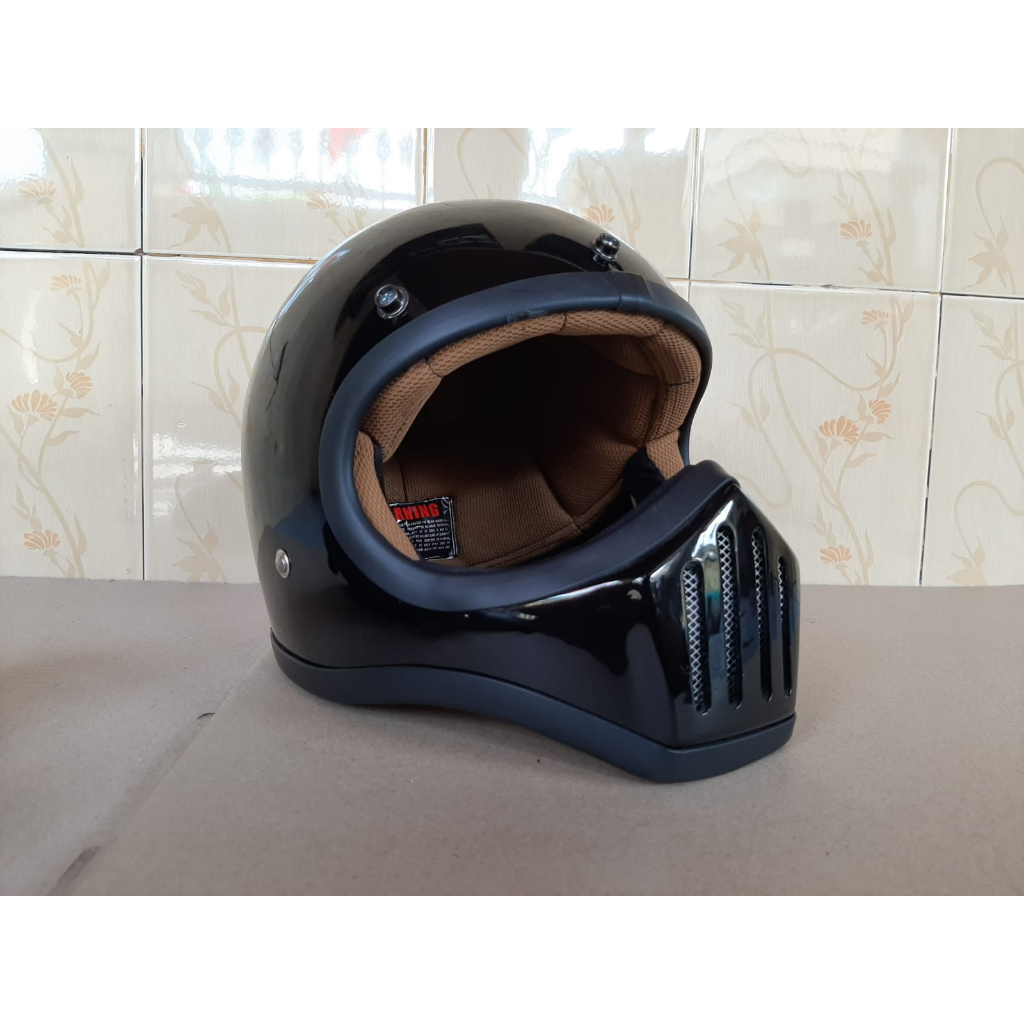Jual Helm cakil hitam glossy list hitam busa coklat-helm retro bandit ...
