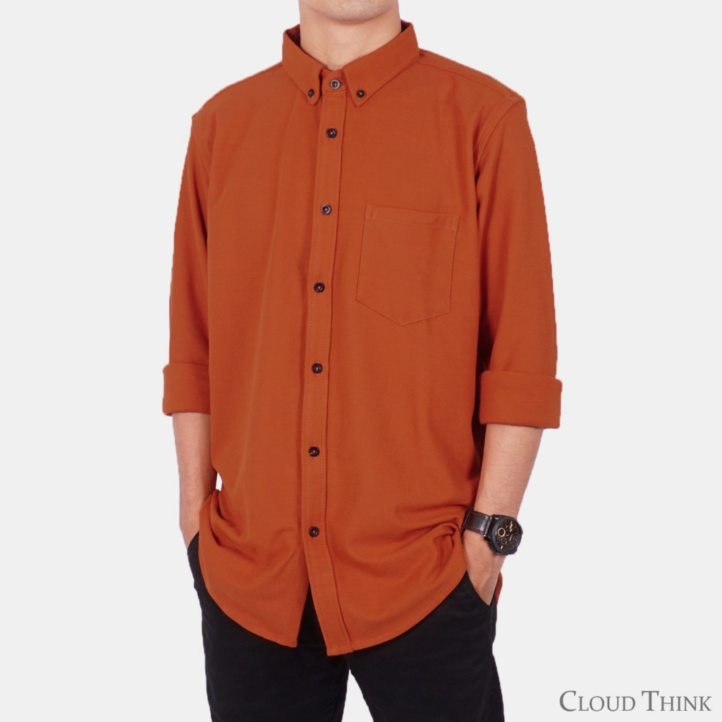 Jual Kemeja Pria Lengan Panjang Orange Bata | Brick Orange Original ...