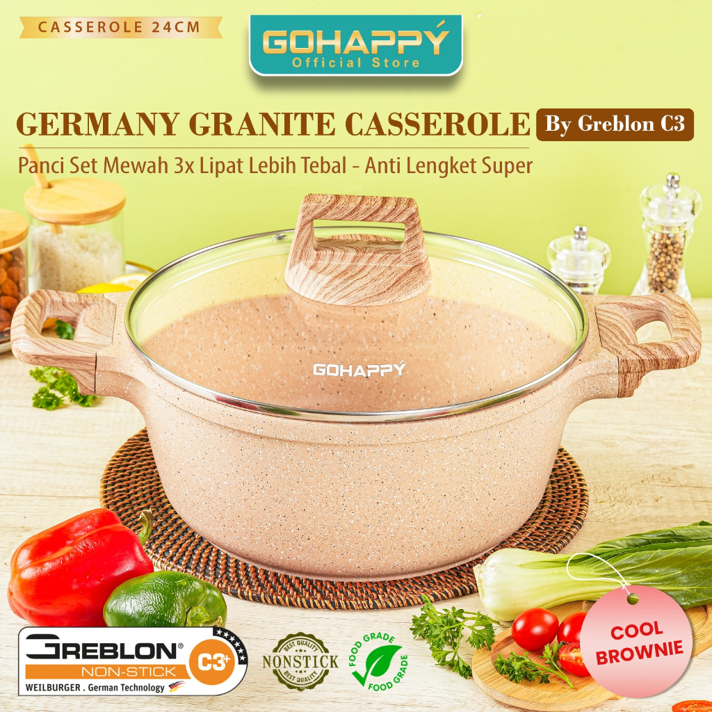 Jual GERMANY GRANITE Casserole 24cm with glass lid GOHAPPY GHG86 Panci ...
