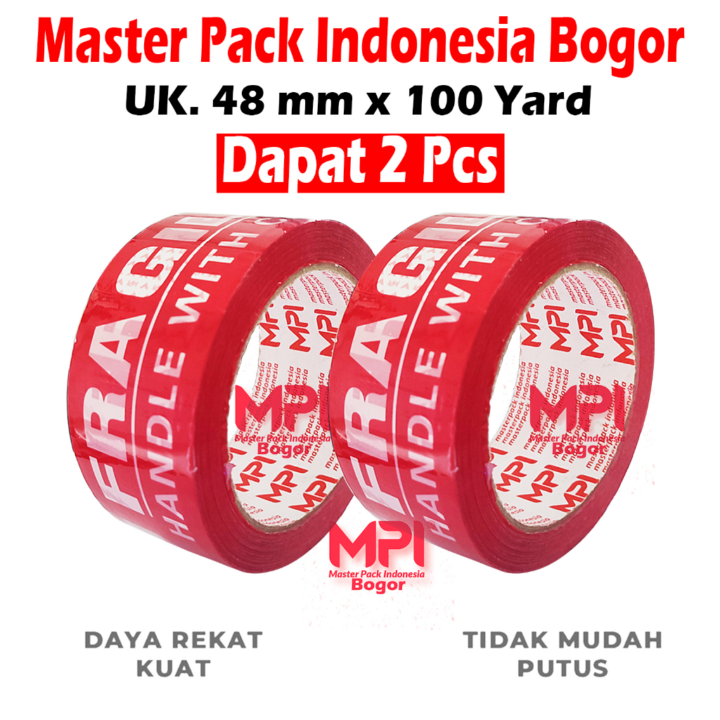 Jual 2 PCS - Lakban Fragile Merah 48 mm x 100 Yard - Handle With Care Jangan Di Banting - MPI ...
