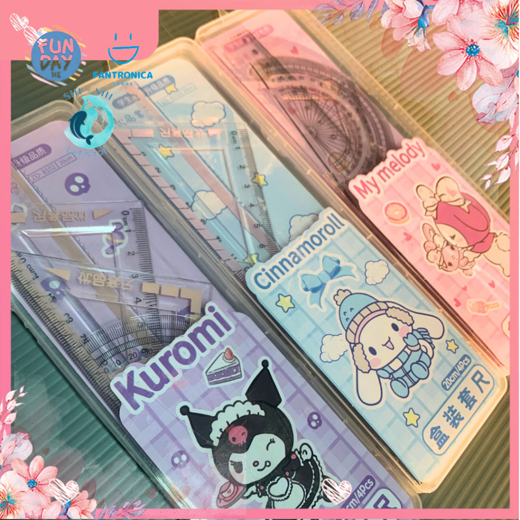 Jual Set Penggaris Sekolah Sanrio 4 in 1 Dengan Kotak Mika / School ...