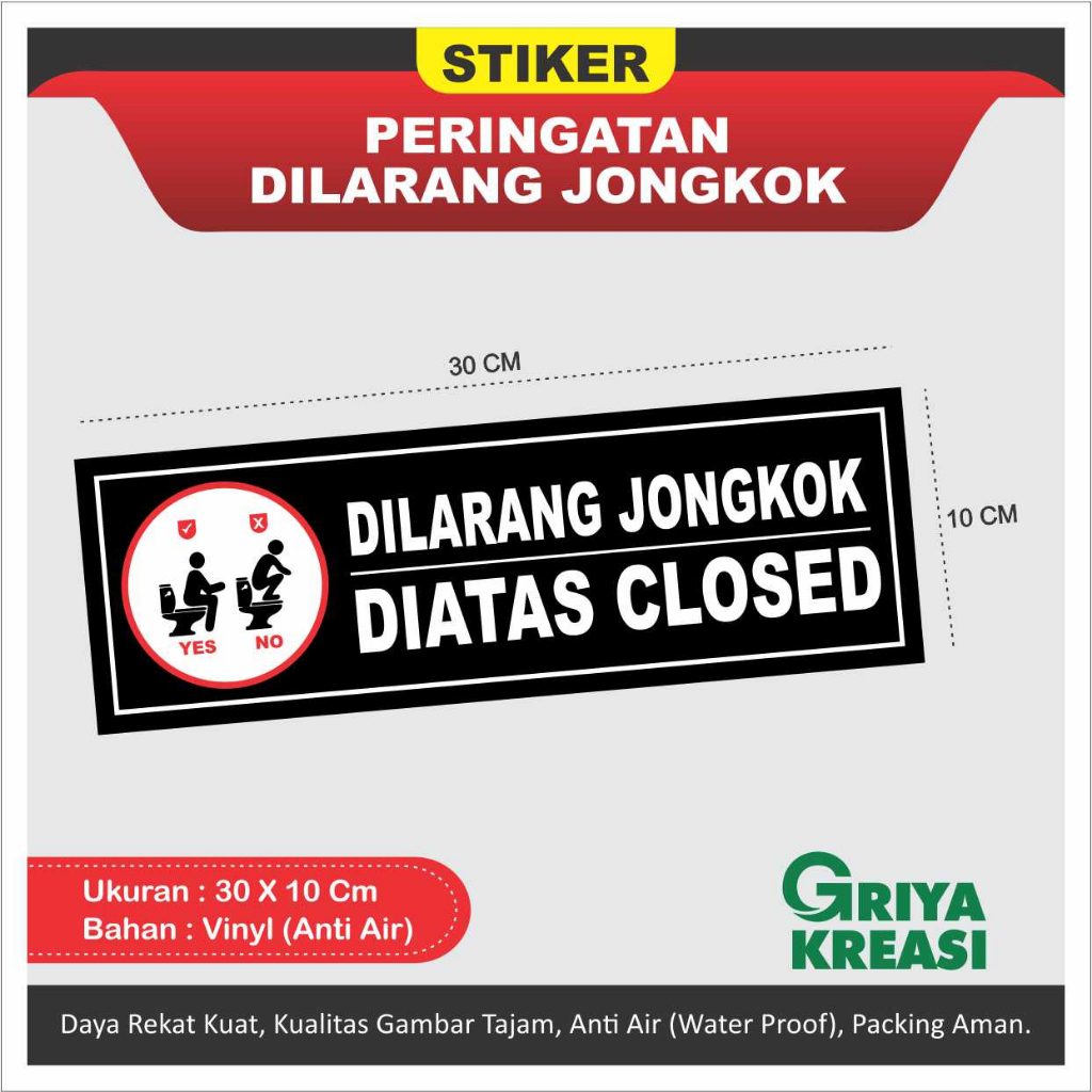 Jual STIKER ANTI AIR PERINGATAN DI KAMAR MANDI JONGKOK DI CLOSET 30X10 ...
