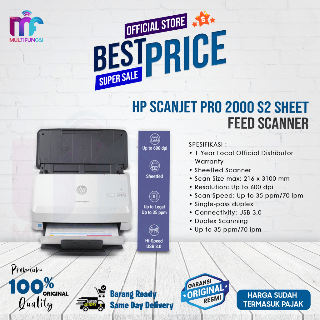 Jual HP ScanJet Pro 2000 s2 Sheet Feed Scanner Garansi Resmi | Shopee Indonesia