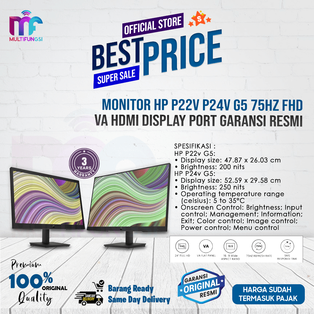 Jual Monitor HP P22v P24v (G5) 22" 24" 75Hz 1080p FHD HDMI DP Garansi ...