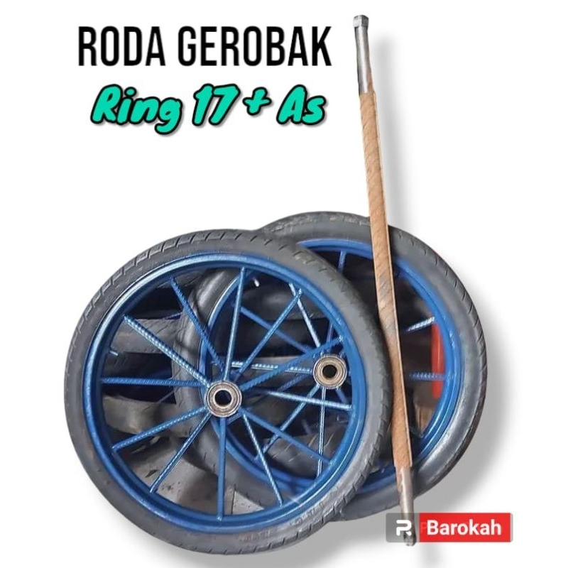 Jual Roda gerobak ring 17 satu pasang dan besi as (bonus klem 2pcs ...