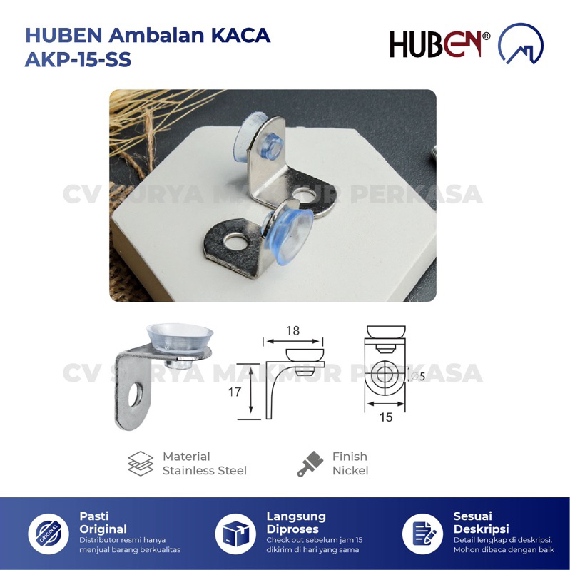 Jual Ambalan Siku Rak Kaca HUBEN AKP-15 SS Stainles/Siku Penyangga Rak ...