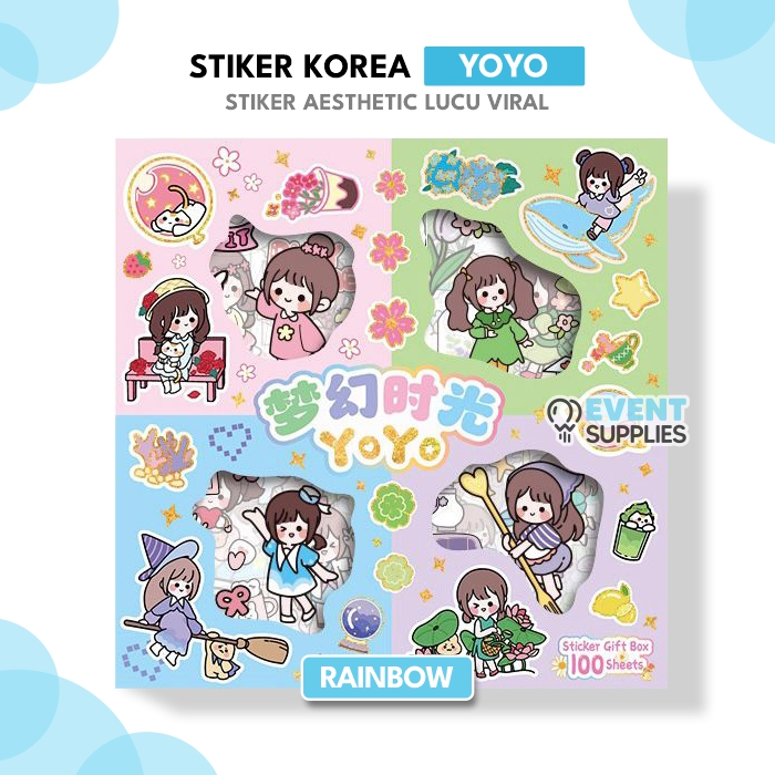 Jual Sticker karakter Yoyo Rainbow Aestethic Box Besar Isi 100 Lembar ...