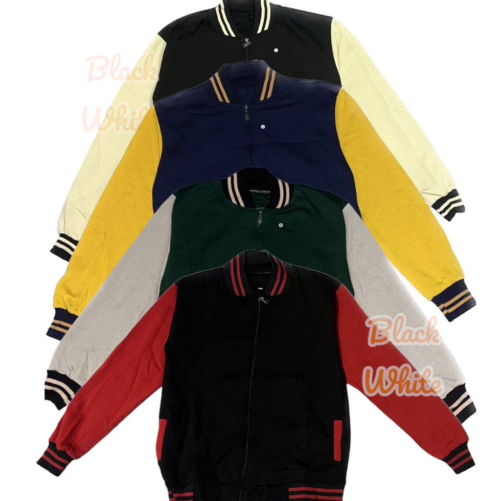 Jual Jaket Varsity Resleting Polos Pria dan Wanita Tebal Premium ...