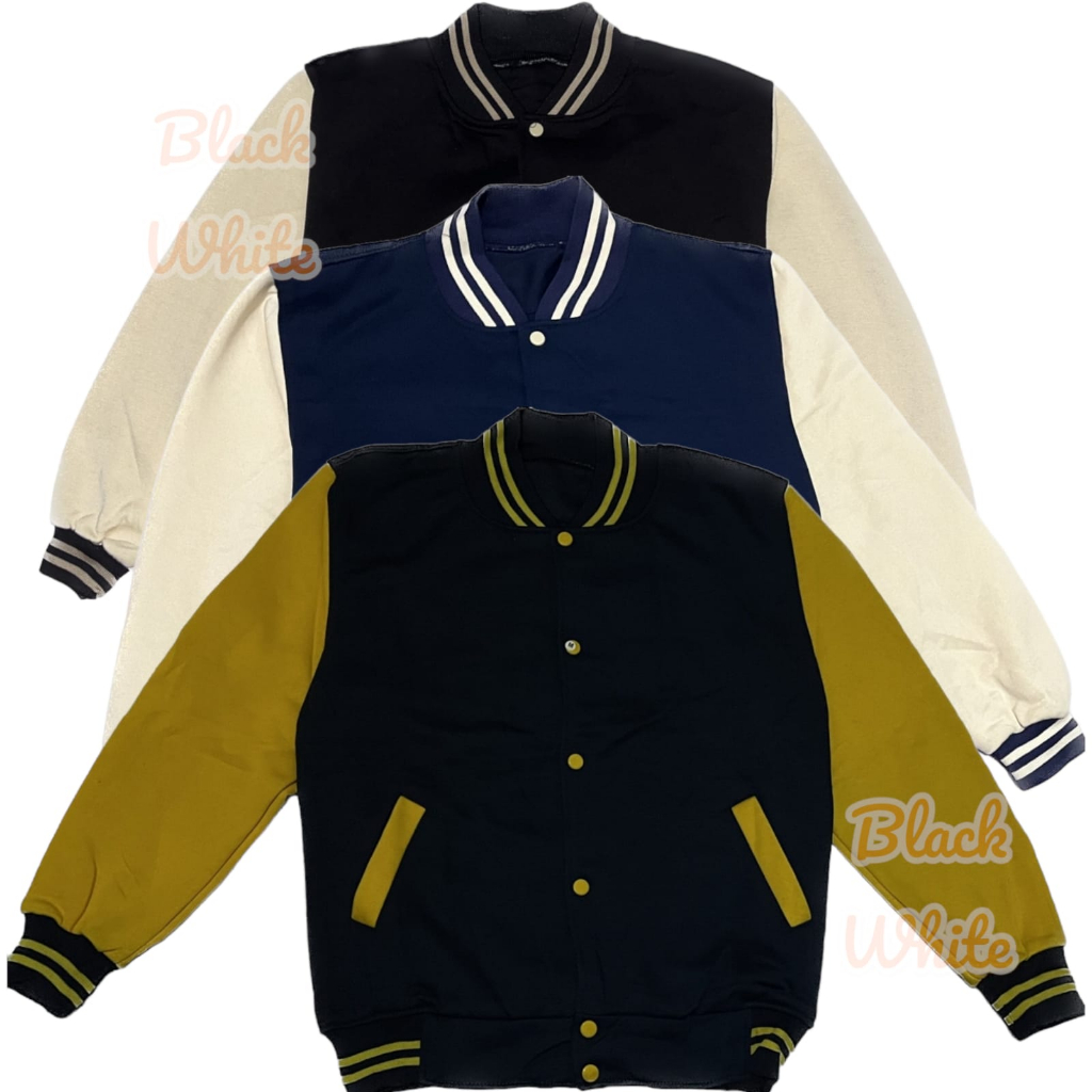Jual Jaket Baseball Kancing Varsity Polos Pria dan Wanita Fleece Tebal ...