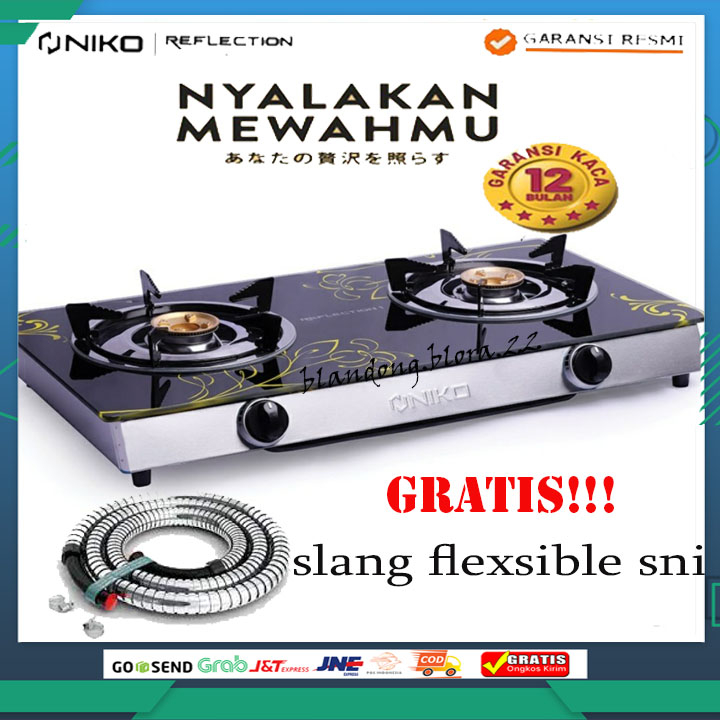 Jual Niko Kompor Gas Kaca 2 Tungku Reflection 1 Bodi Tipis Motif Bunga ...