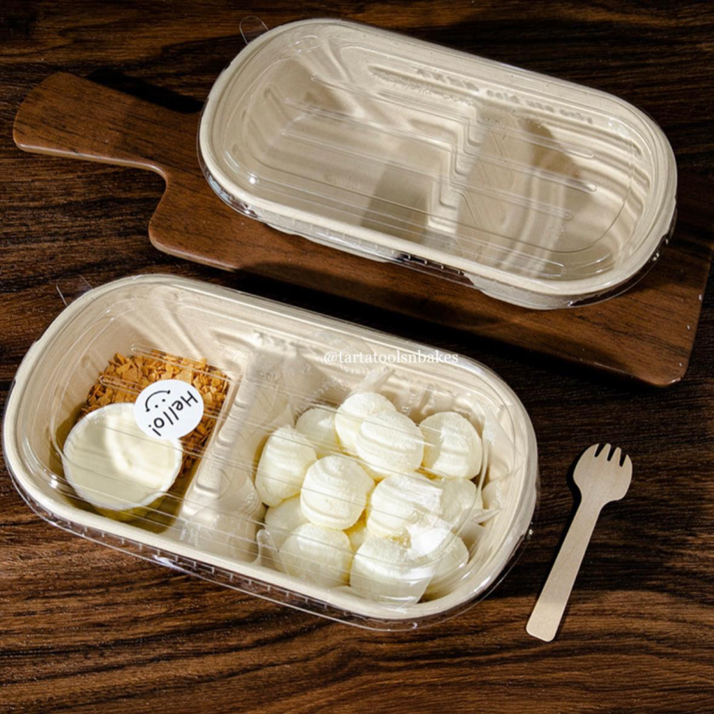 Jual (10SET) Kotak Bento Mochi | Bagasse Food Box Oval 850ML | Lunch Box | Dessert Sekat | Mika ...