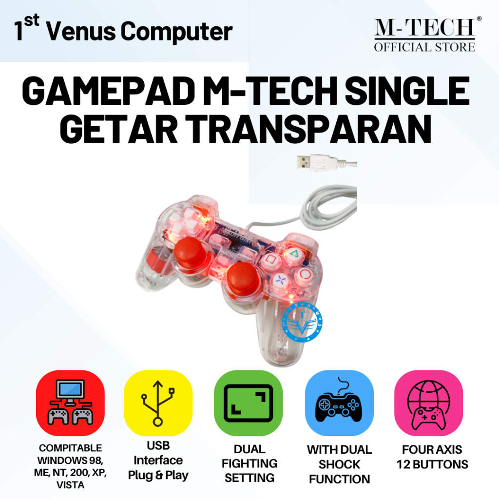 Jual GAMEPAD M-TECH SINGLE GETAR TRANSPARAN / STIK GAME GETAR SINGLE ...