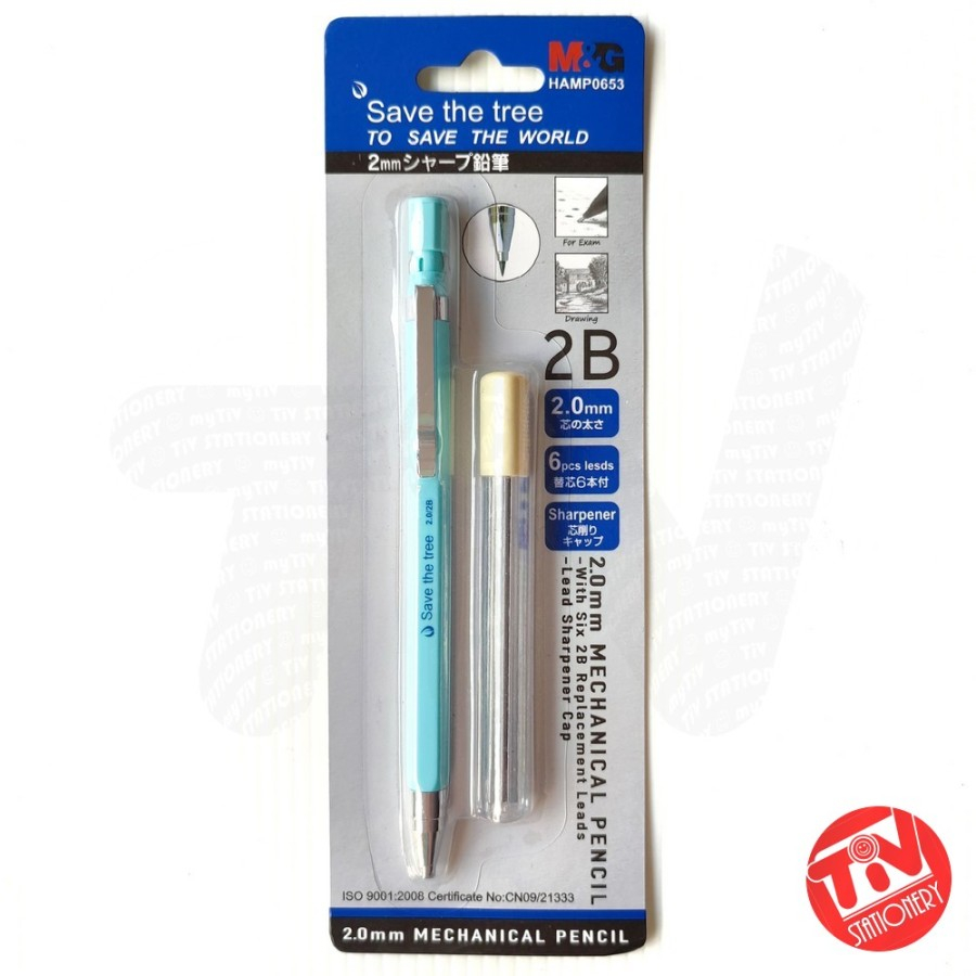 Jual Pensil Mekanik M&G 2B 2.0 mm Set (+6 Refill Leads & Sharpener Cap ...