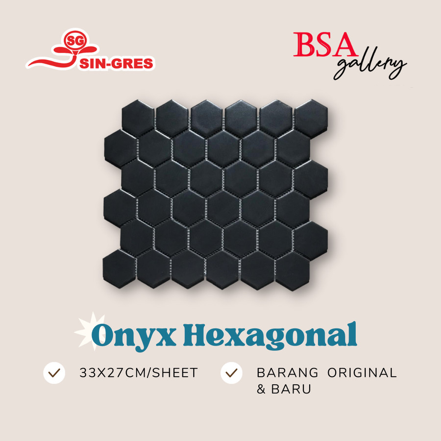 Jual MOZAIK HEXAGON HITAM POLOS / KERAMIK MOSAIC TILE BLACK BACKSPLASH ...