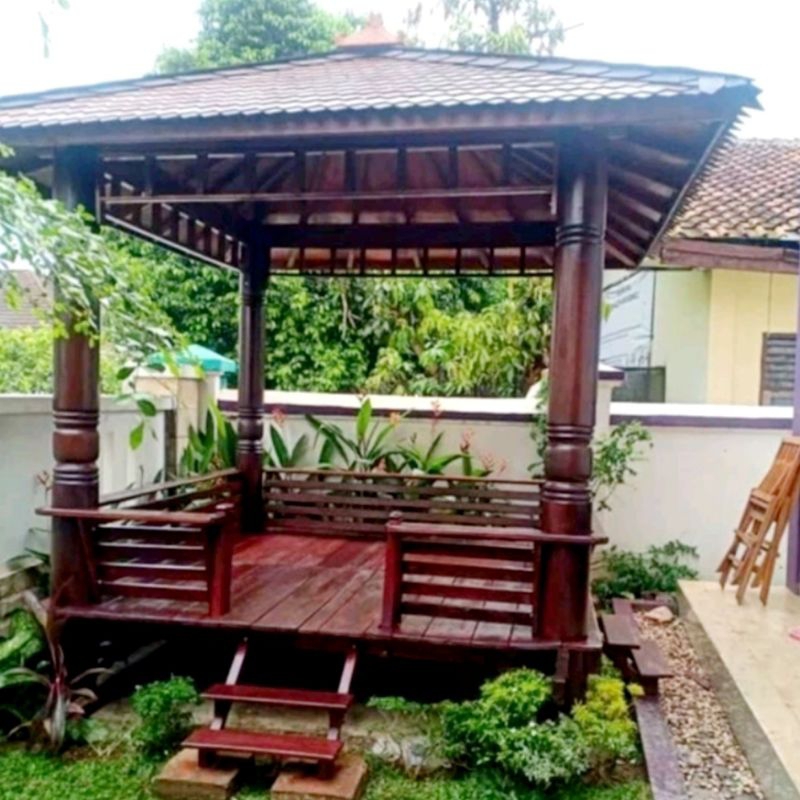 Jual Gazebo Kayu Kelapa Berkualitas - Saung Taman Ukuran 3x3m | Shopee ...