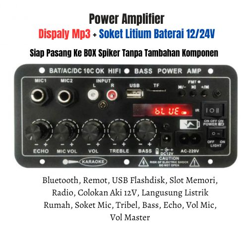 Jual Kit Power Amplifier Bluetooth 4 -12 Inch Dengan Display Mp3 dan ...