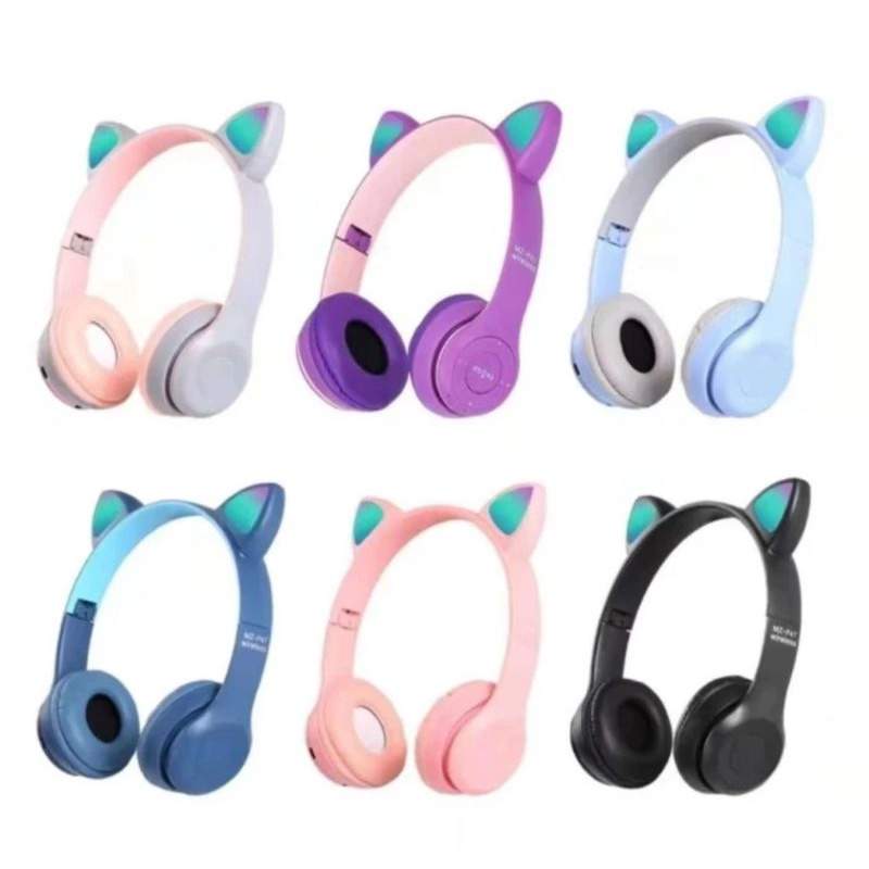 Jual Headphone wireless bluetooth led cat ears p47 m headset bando ...