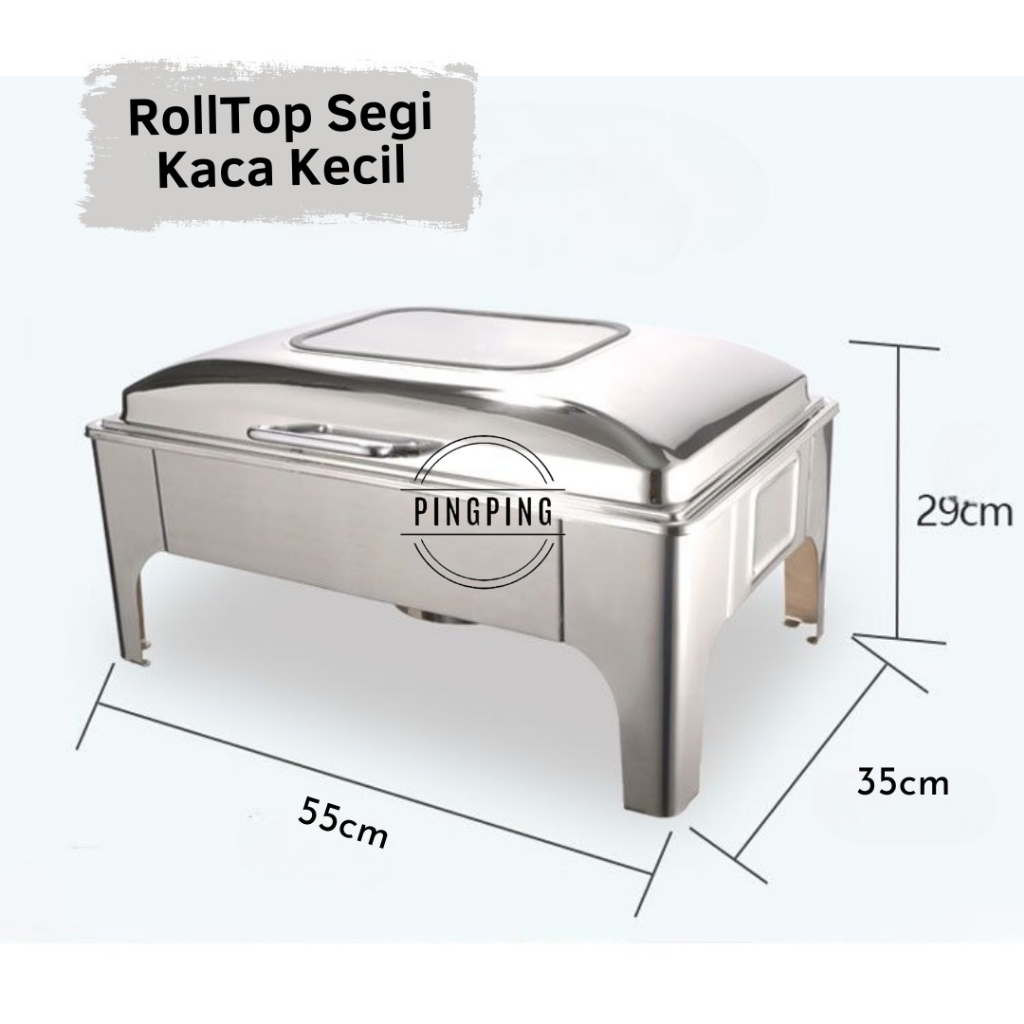 Jual Chafing Dish / Rolltop Segi Kaca Catering Stainless Steel 9 L /set tempat lauk dan sayur ...