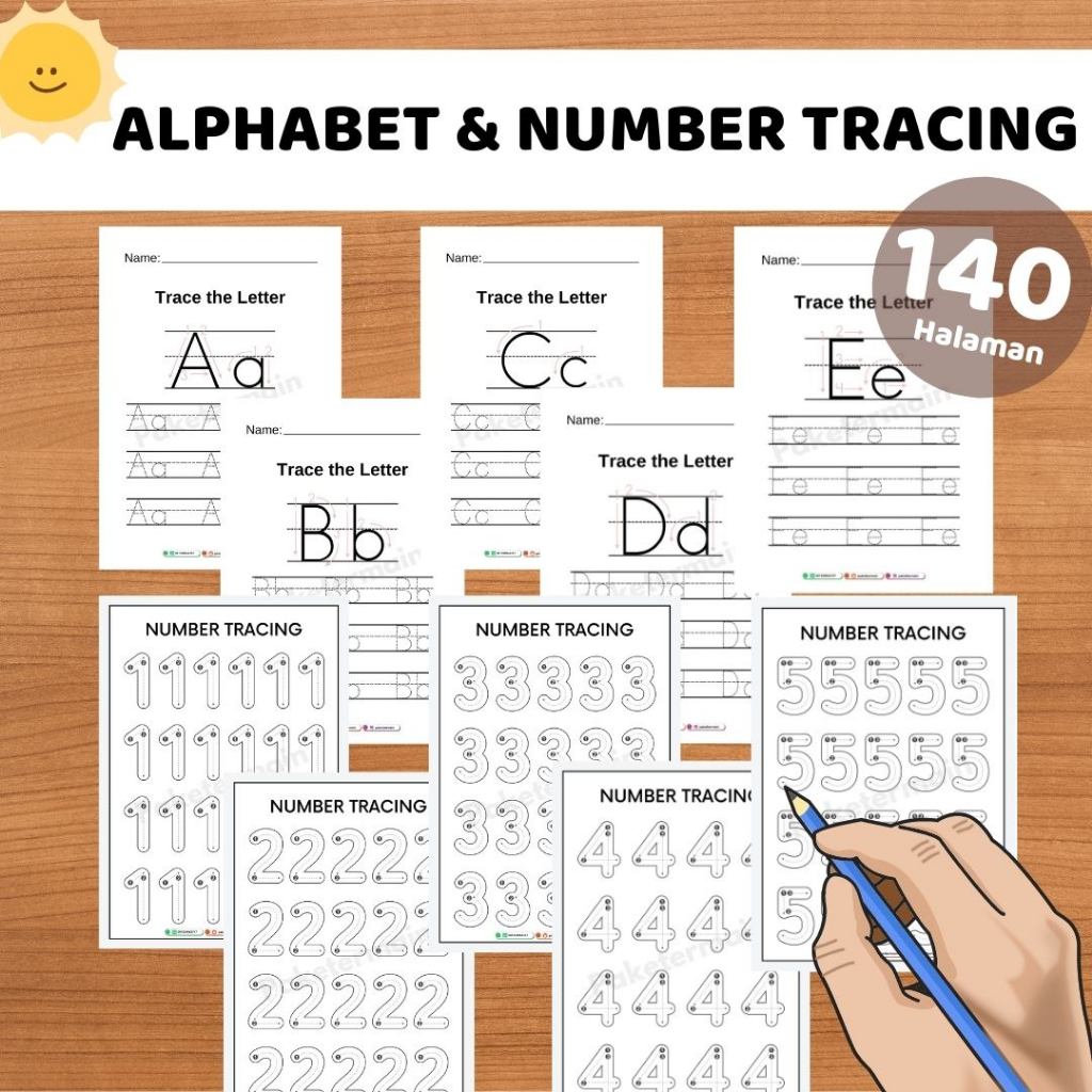 Jual [PDF] Alphabet & Number Tracing 140 HALAMAN/ Belajar menulis Huruf ...