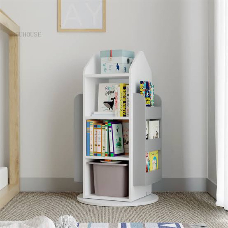Jual PREMIUM RAK BUKU PUTAR RUMAH BOOKSHELF ROTATING 360 DERAJAT HOUSE ...