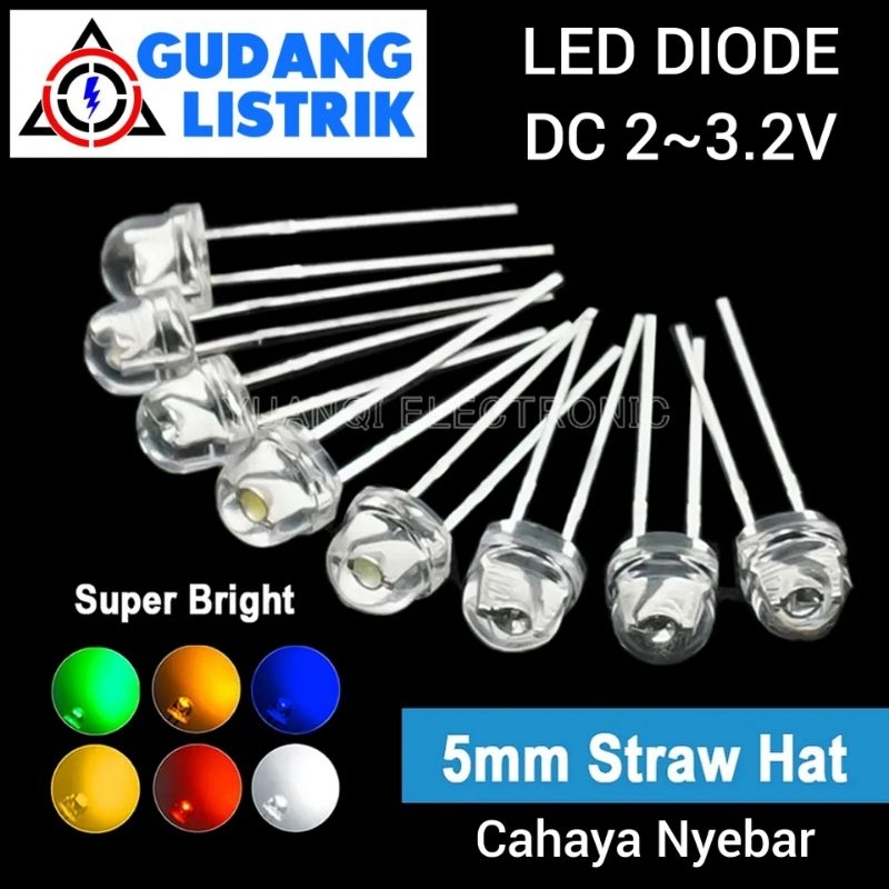 Jual 1 Biji Led 5mm Strawhat Led Diode Cahaya Nyebar 3V | Shopee Indonesia