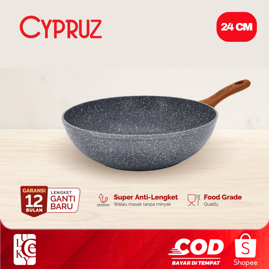 Jual Fry Pan Wok Marble Induksi Cyprus 24cm Wajan Wok Cypruz FP-0641 | Shopee Indonesia