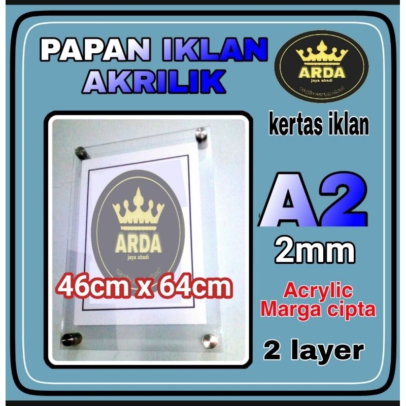 Jual frame dinding akrilik A2 46 x 64 / papan iklan akrilik A2 tebal ...