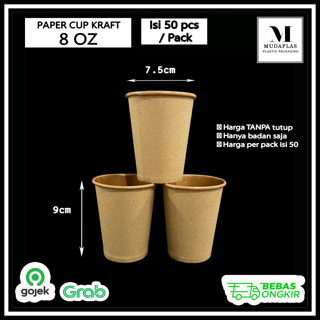 Jual Paper Hot Cup 8 oz KRAFT / Gelas Panas Kertas TANPA TUTUP isi 50 pcs | Shopee Indonesia