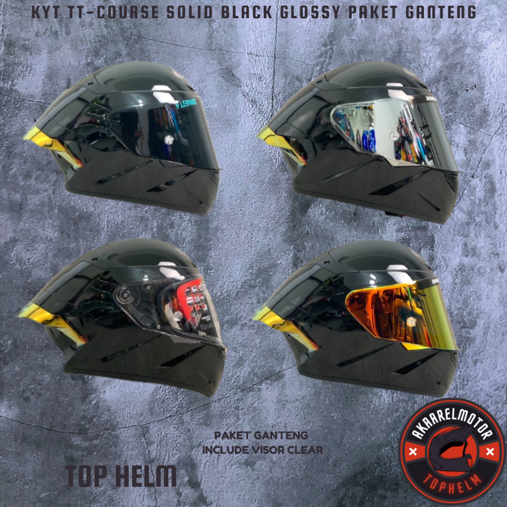 Jual HELM KYT TT COURSE SOLID BLACK GLOSSY PAKET GANTENG/HELMETS FULL FACE KYT TT COURSE ...