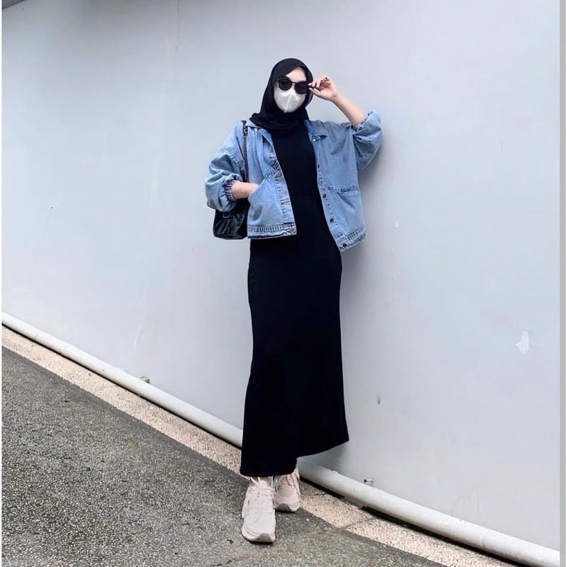 Jual LUNA DRESS KNIT PREMIUM READY HITAM DRESS SPAN PANJANG INNER KNIT ...