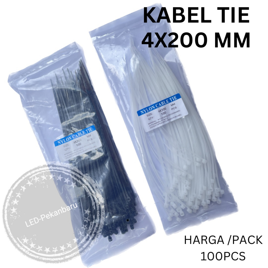 Jual KABEL TIES / TIE / TIS PANJANG 20CM LEBAR 4MM 4X200 MM PUTIH / HITAM | Shopee Indonesia