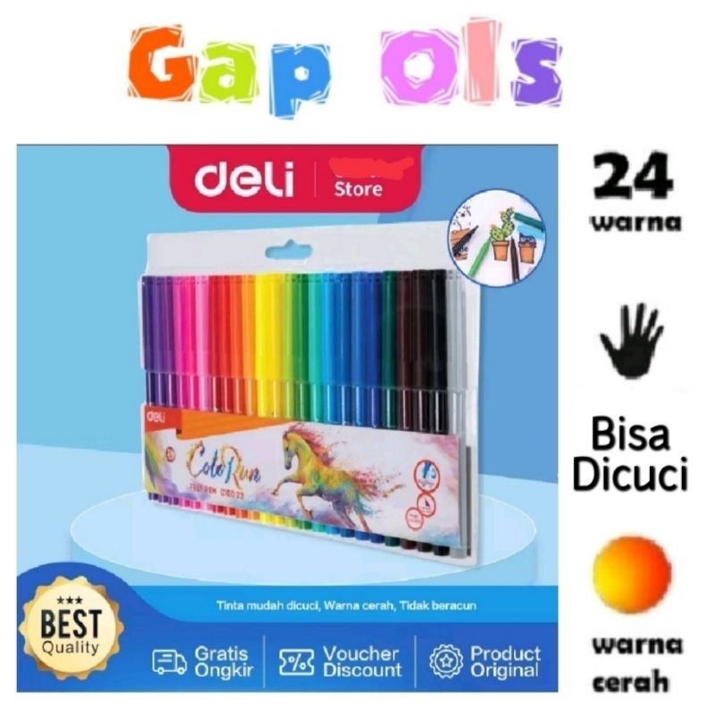 Jual DELI Spidol bisa dicuci 24 warna DELI Washable Marker DELI Color ...