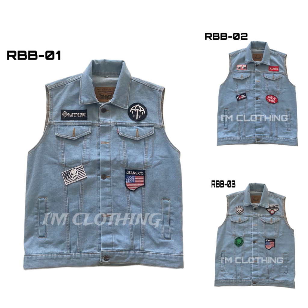 Jual ROMPI JEANS EMBLEM BORDIR VEST DENIM BORDIR PATCH PRIA COD ...