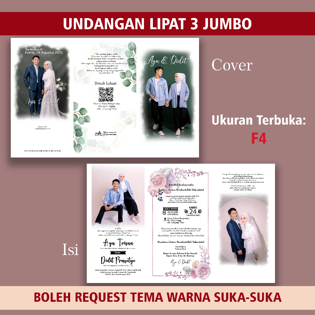 Jual UNDANGAN LIPAT 3 F4 JUMBO bisa request desain suka-suka | Shopee ...