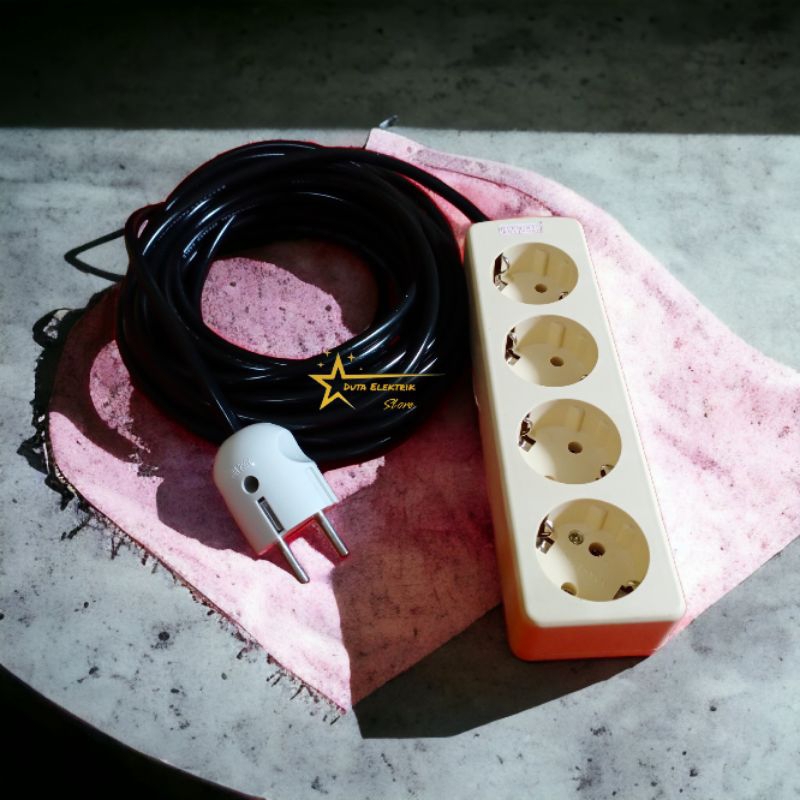 Jual Stop Kontak Listrik Set 2 / 3 / 4 Lubang + Panjang Kabel 3M / 5M / 10M + Steker Arde Bulat ...