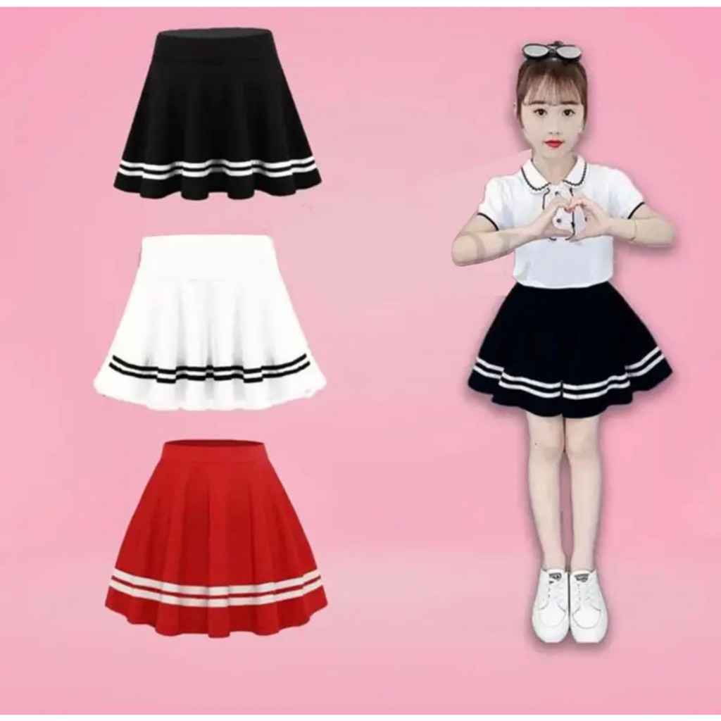 Jual Rok Anak Pendek Perempuan Rok List Putih 2-8 Tahun Bahan Scuba Rok ...