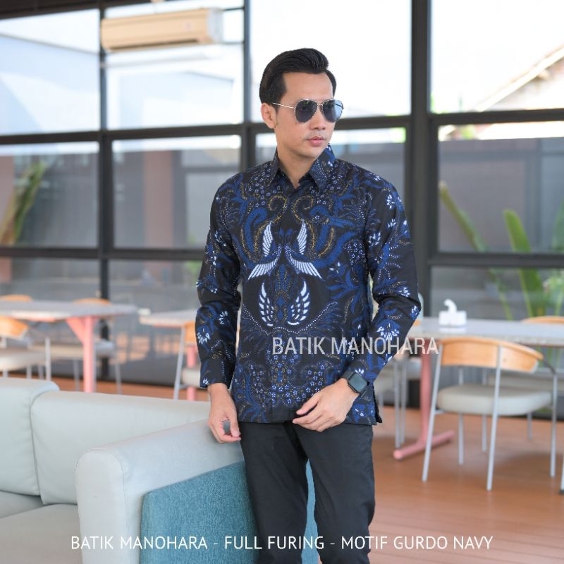 Jual GURDO BIRU Kemeja Batik Pria Modern Premium Lengan Panjang Full ...