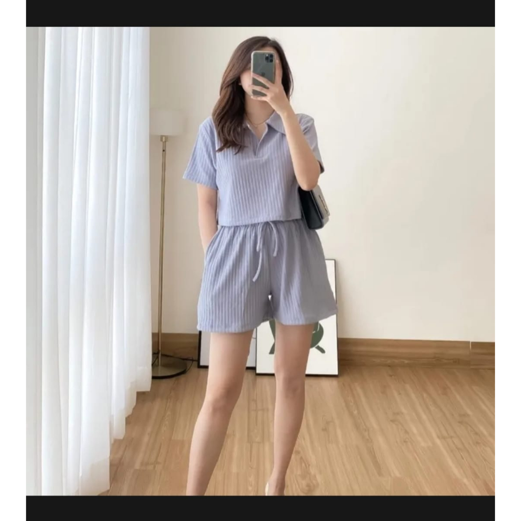 Jual One Set Wanita Polos Setelan Wanita Kekinian Polo Knit Wanita ...