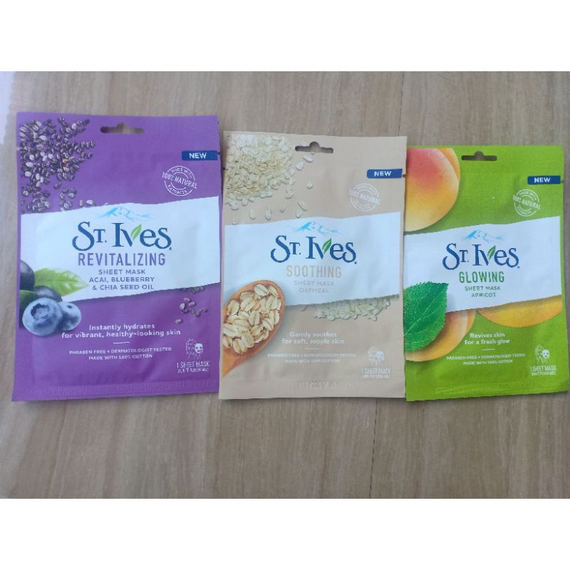 Jual St Ives mask soothing oatmeal glowing apricot blueberry sheet mask ...
