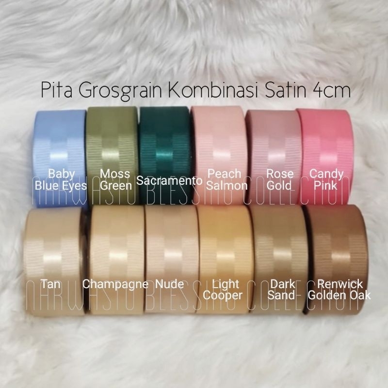 Jual Pita grosgrain kombinasi satin Pita grosgrain tengah satin 4cm ...