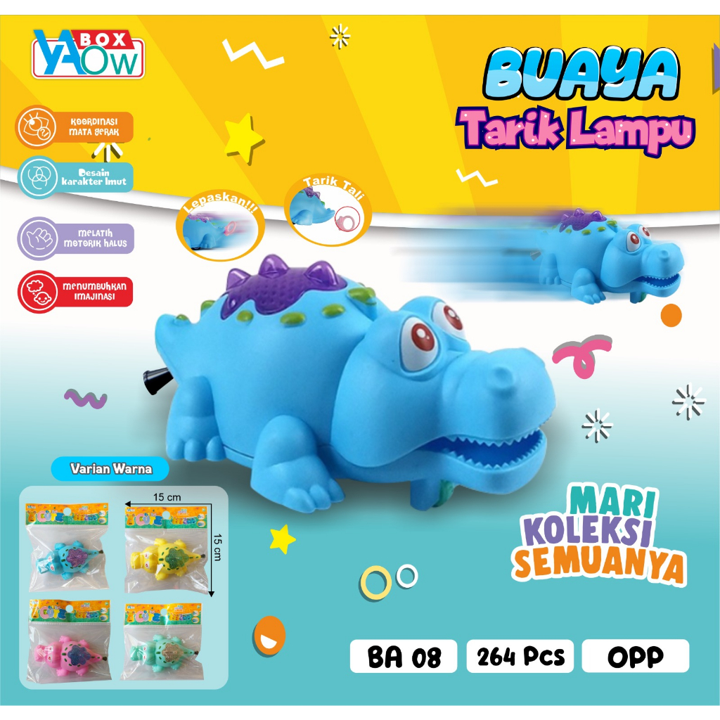 Jual MAINAN BUAYA MODEL TARIK TALI LAMPU LED / MAINAN ANAK BUAYA TARIK ...