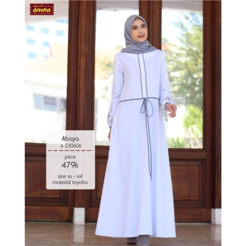 Jual Gamis Lebaran DANNIS Terbaru A230606 / Gamis Putih Bersih | Shopee ...