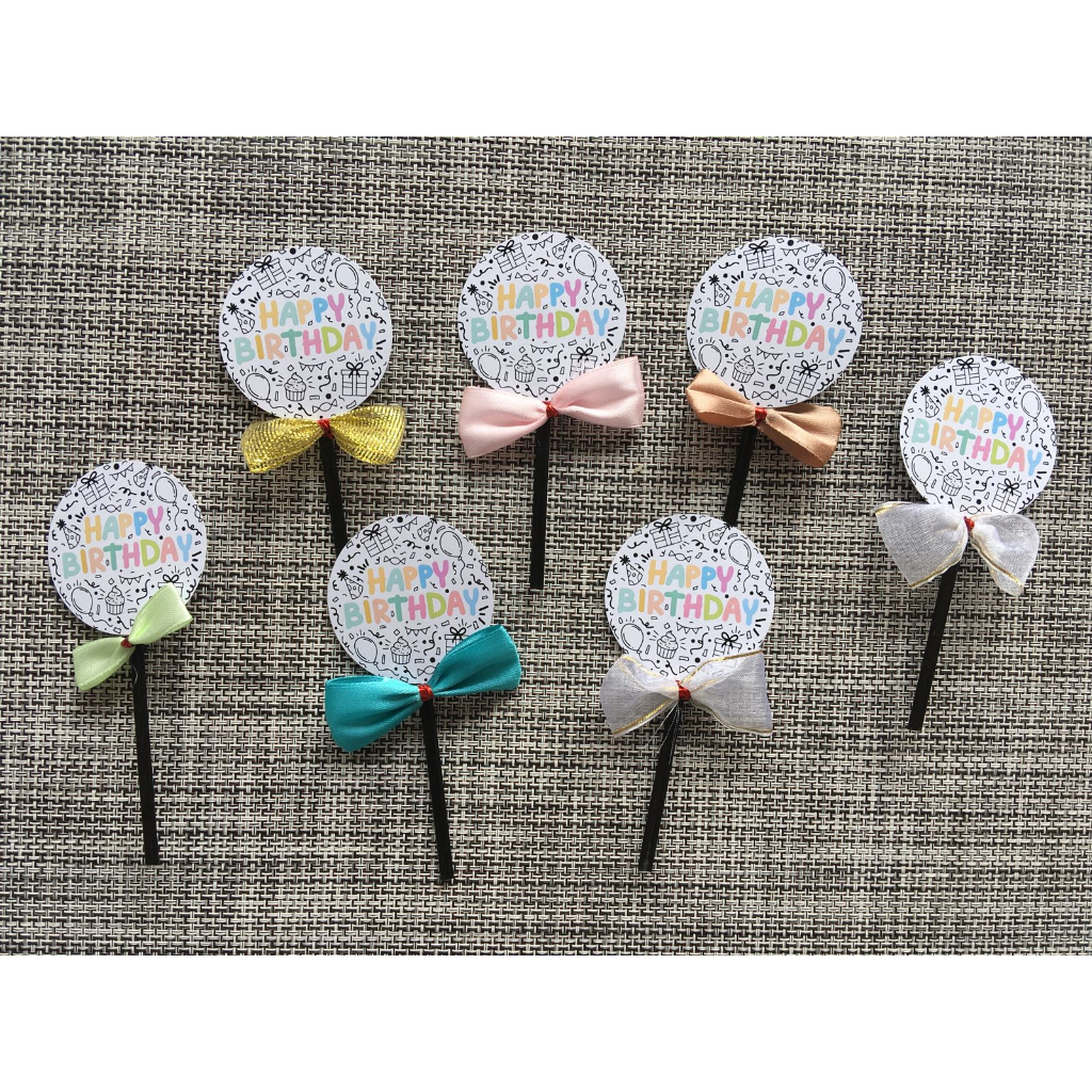 Jual Topper Happy Birthday bulat pita tusukan ultah pita HBD bulat ...
