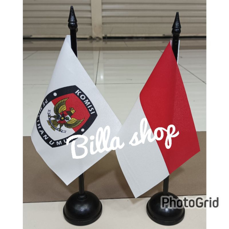 Jual Tiang kayu meja + Bendera Merah putih dan Kpu | Shopee Indonesia