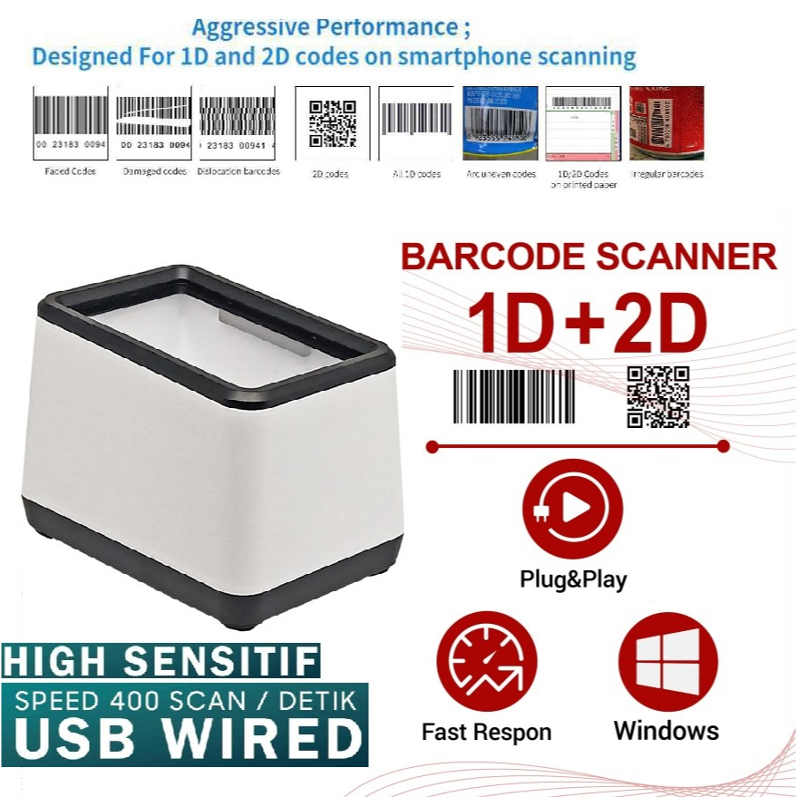 Jual Omni Dekstop Barcode Scanner 1D/2D QR Code - WHITE USB | Shopee ...